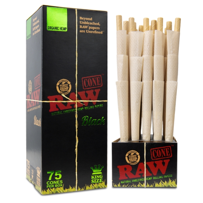RAW BLACK ORGANIC PRE ROLLED CONE 75CT/ BOX – king size – BONGSKING USA