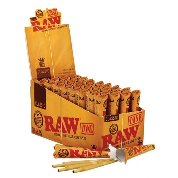 RAW CLASSIC PRE-ROLLED CONES 32PK PER BOX – king size – BONGSKING USA
